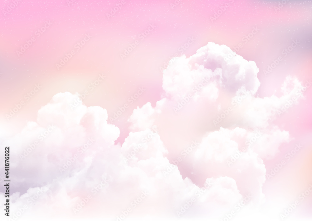Pink sky background with white clouds.Sugar cotton pink clouds vector ...