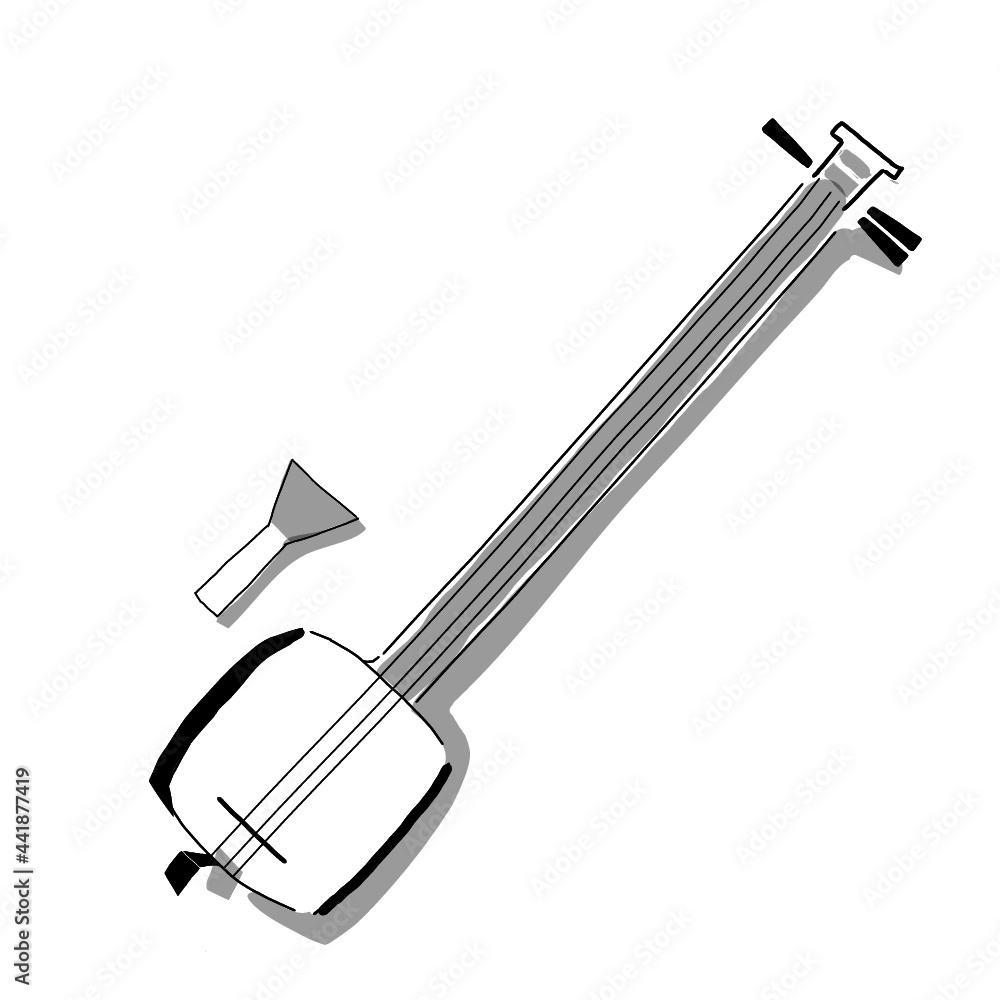 Hand drawn illustration of the Japanese traditional music instrument ...