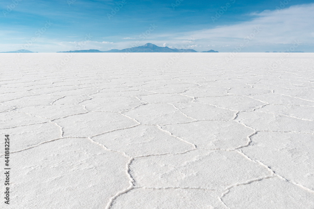 Uyuni salt flat desert landscape with hexagon salt formations, Uyuni ...