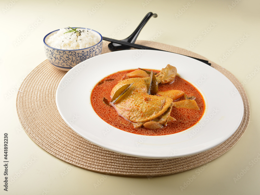 local red nyonya peranakan Malay spicy curry chicken gravy with steam ...