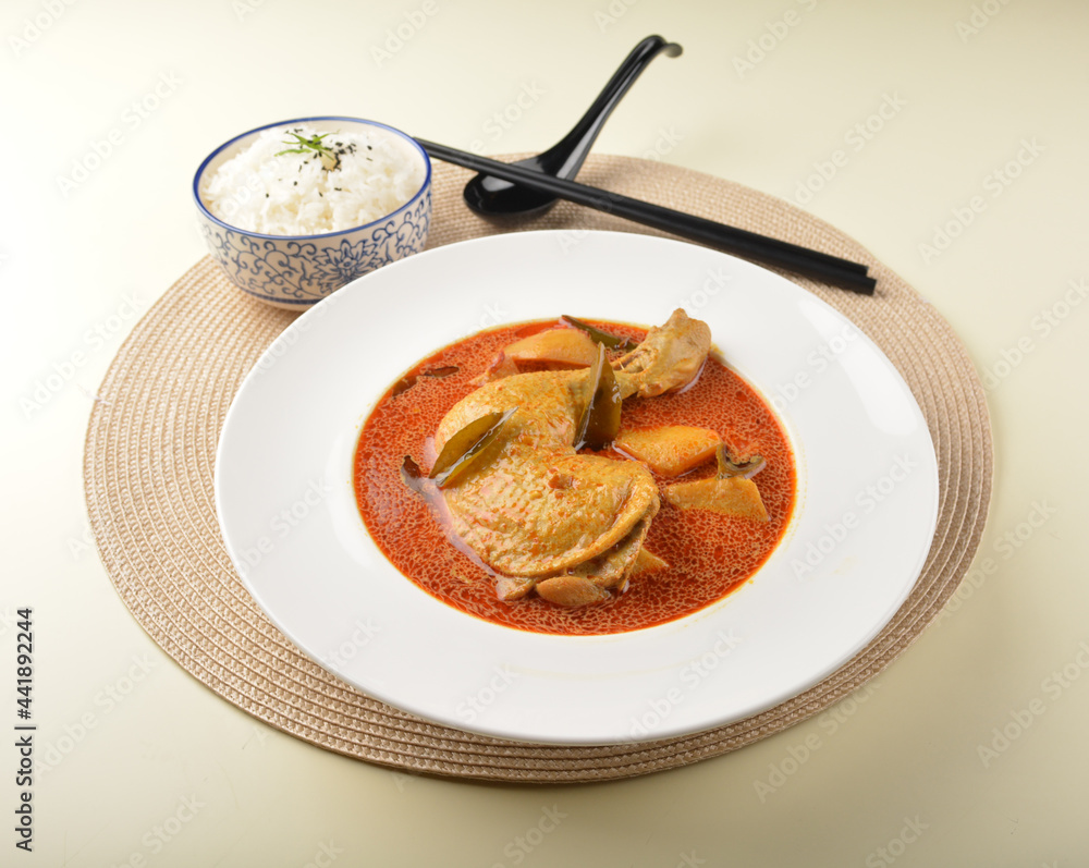 local red nyonya peranakan Malay spicy curry chicken gravy with steam ...