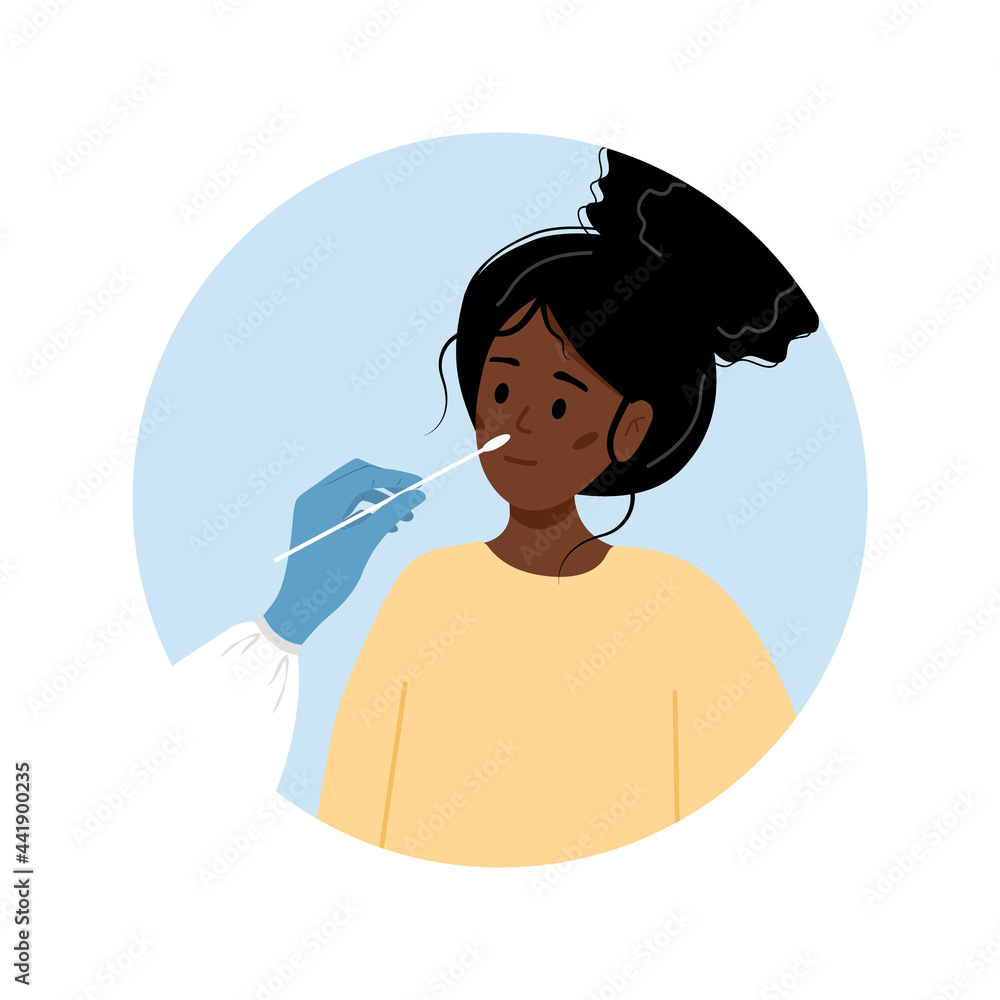 African woman does PCR test. Nasal swab laboratory analysis. Covid-19 ...