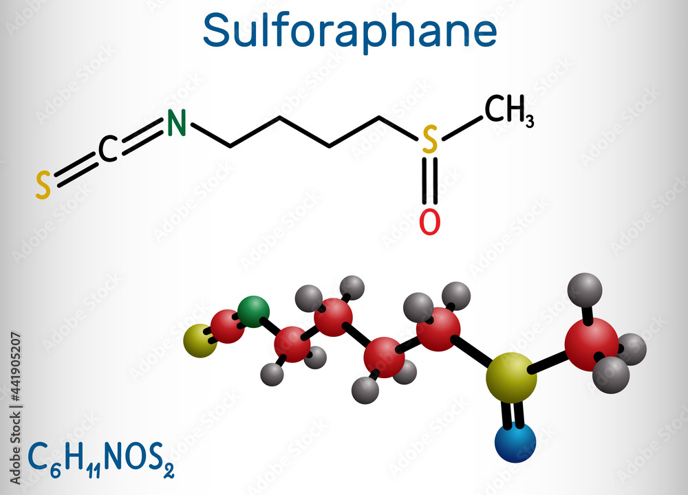 Sulforaphane, sulphoraphane molecule. It is isothiocyanate ...