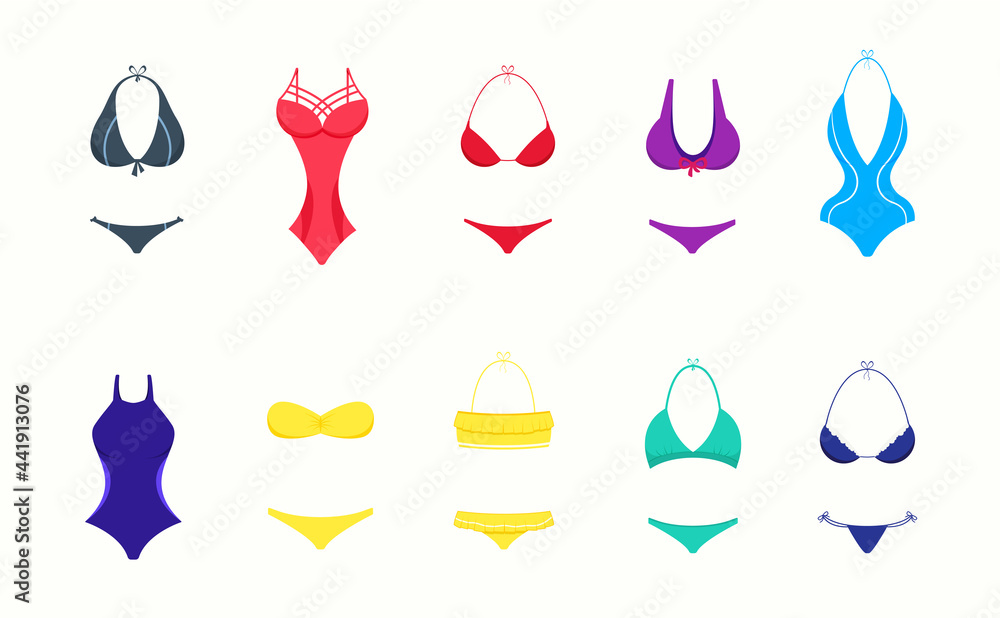Summer beach swimsuit set. Colorful swimsuit. On a white background ...