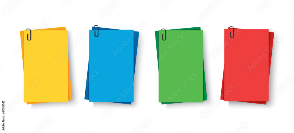Notes colored. Sticky papers with pin clips memo vector Stock Vector ...