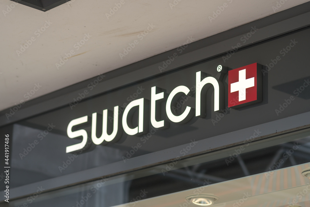 Hamburg, Germany - March 28, 2021: Swatch store signage. Swatch is a ...
