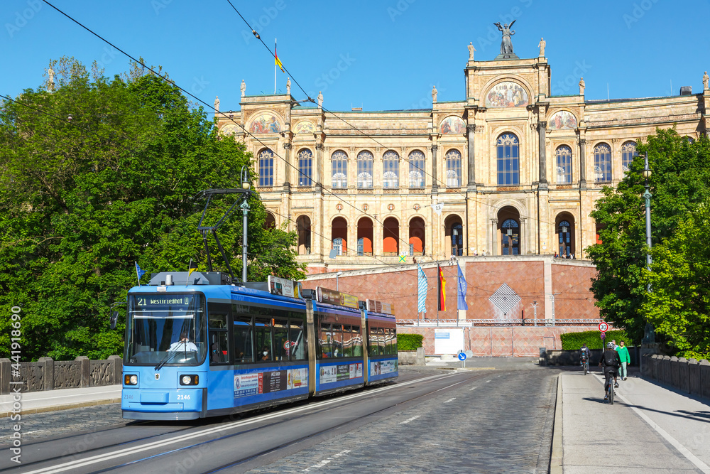 Munich Tram Adtranz GT6N light rail public transport at Maximilianeum ...