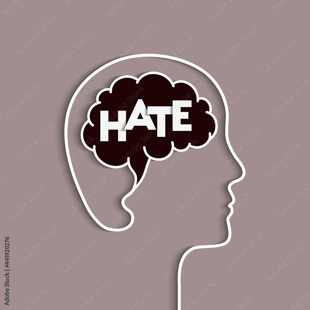 Hate concept with person, human head and brain silhouette. Hatred ...