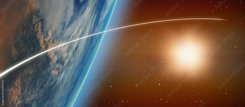 Long exposure night time rocket launch - Night sky with sun "Elements ...