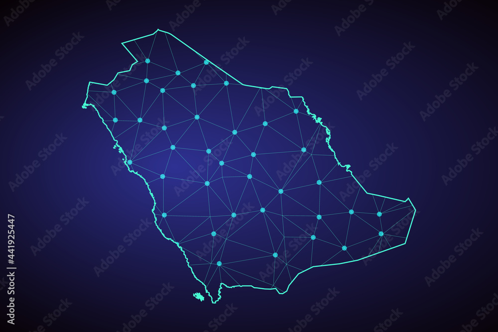 Map of Saudi Arabia. Wire frame 3D mesh polygonal network line, design ...