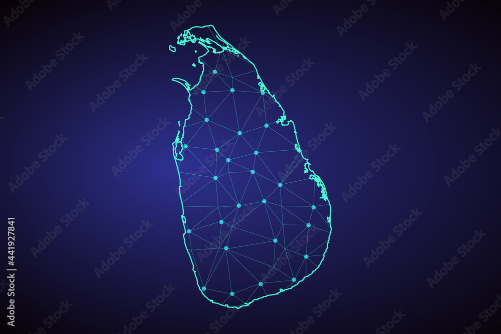 Map of Sri Lanka. Wire frame 3D mesh polygonal network line, design ...