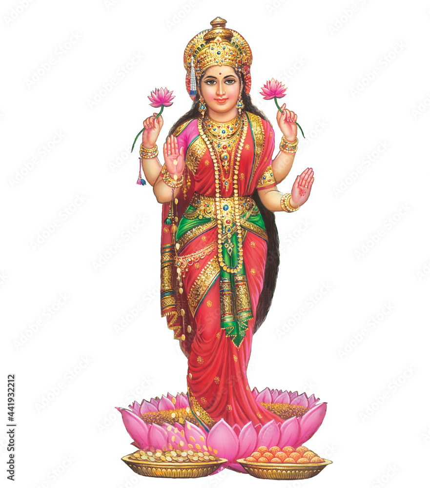 Indian Goddess Maha Lakshmi Digital Paintings Stock Illustration ...