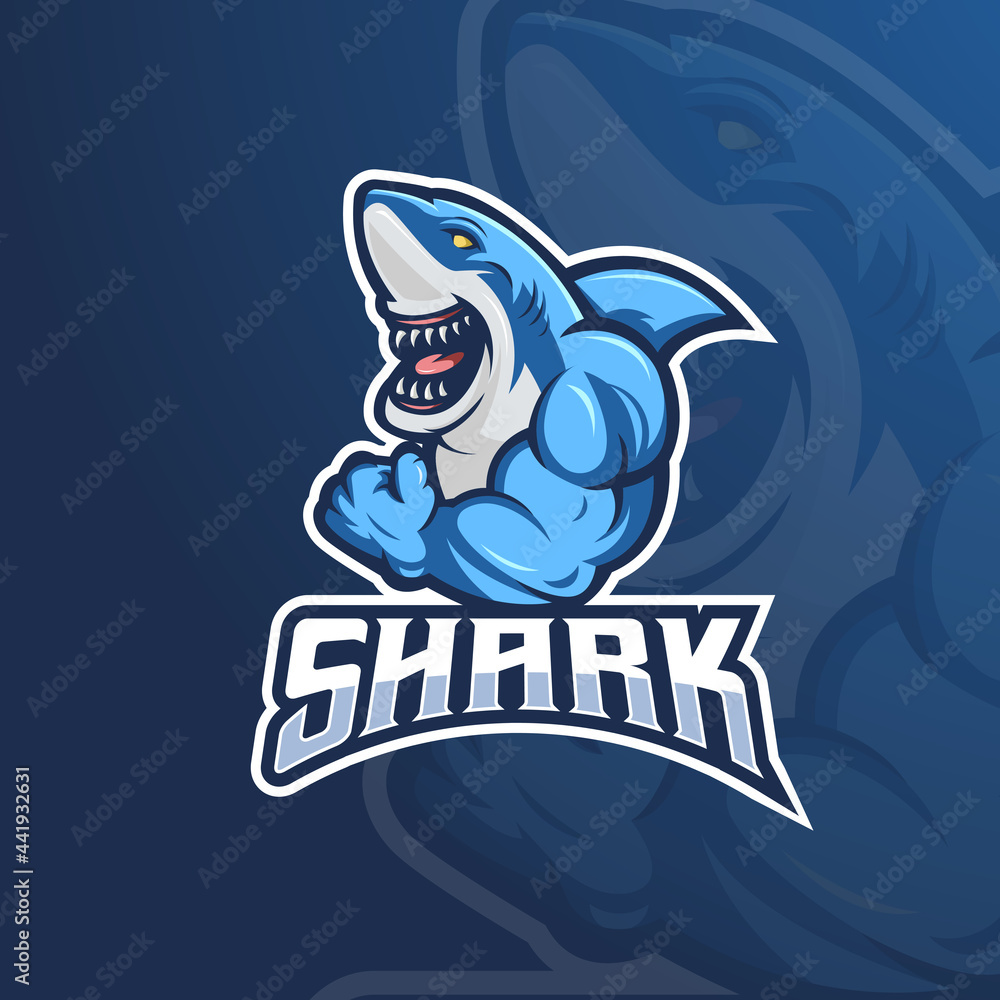 Muscular shark logo design vector Stock Vector | Adobe Stock