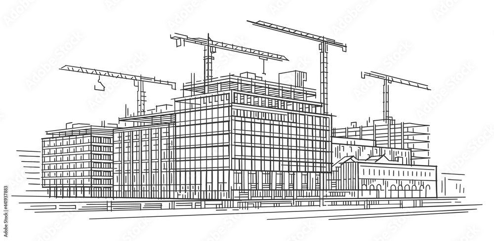 Construction site line sketch, hand-drawn, vector. Stock Vector | Adobe ...