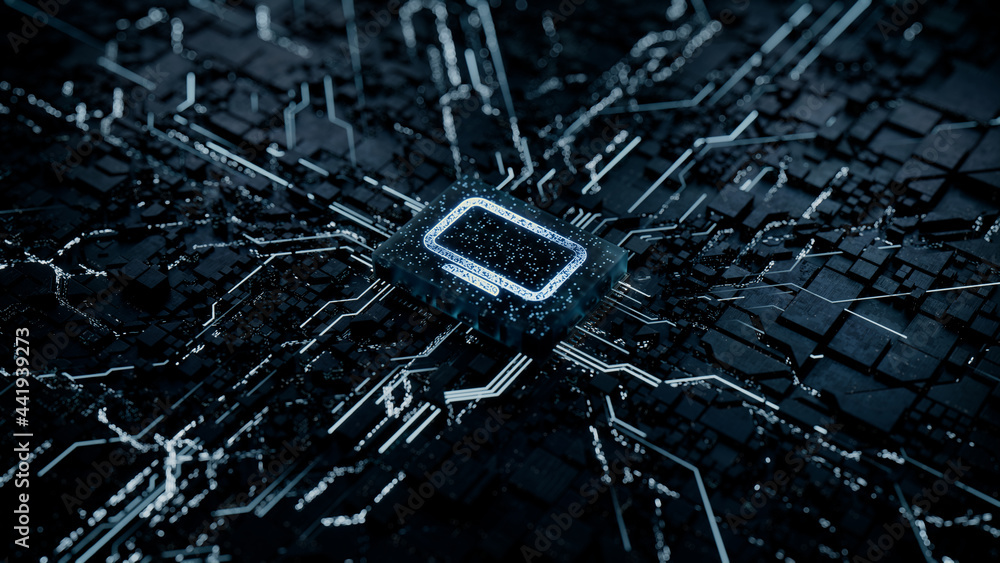 Display Technology Concept with Monitor symbol on a Microchip. Data ...