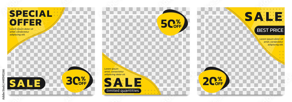 Sale frame set for ad and social media post. Square discount banner or ...