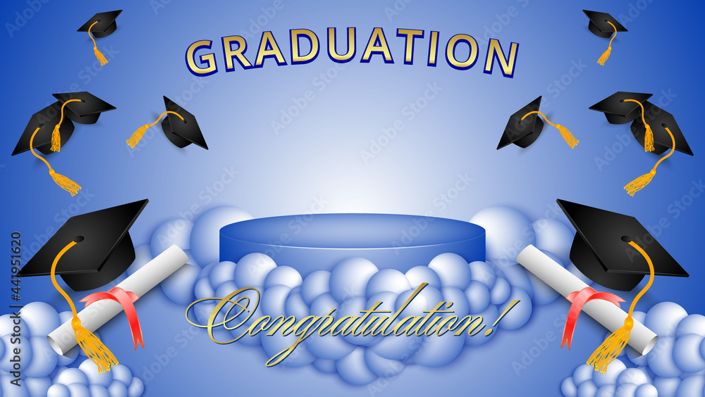 graduation Congratulation Background banner With Caps And Paper Stock ...
