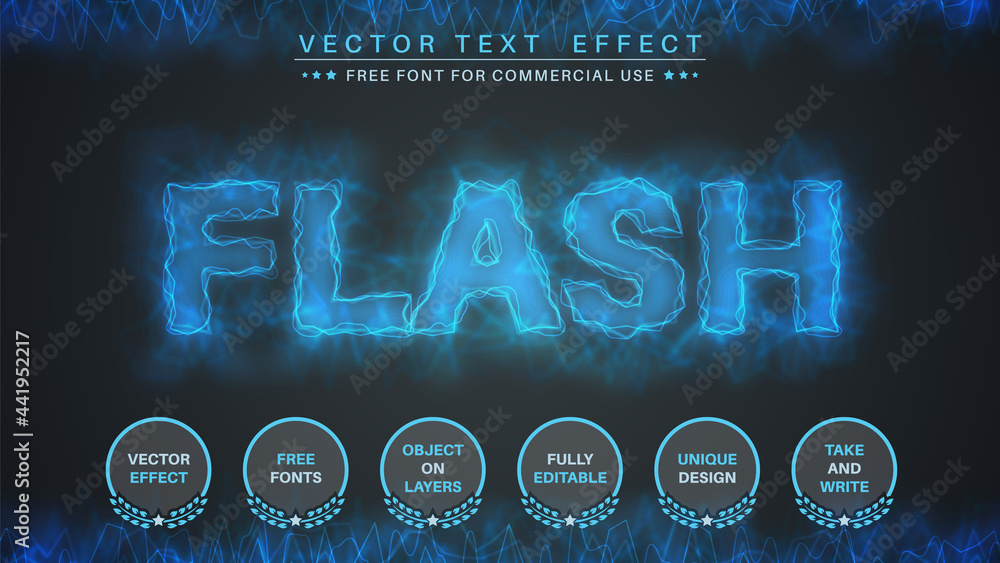 Blue lightning - edit text effect, font style Stock Vector | Adobe Stock
