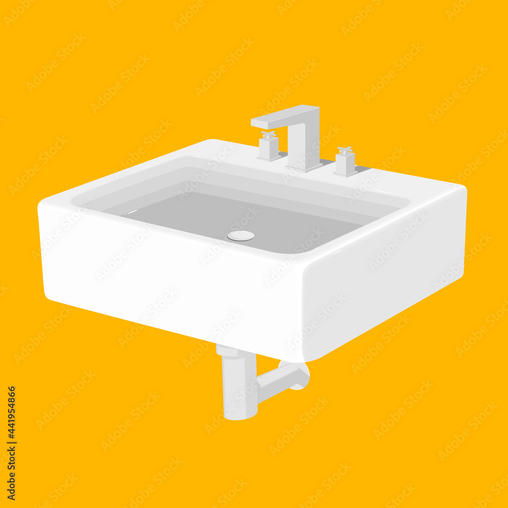 illustration of a sink from the side view with a plain background and a ...