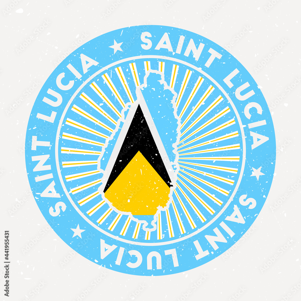 Saint Lucia round stamp. Logo of island with flag. Vintage badge with ...