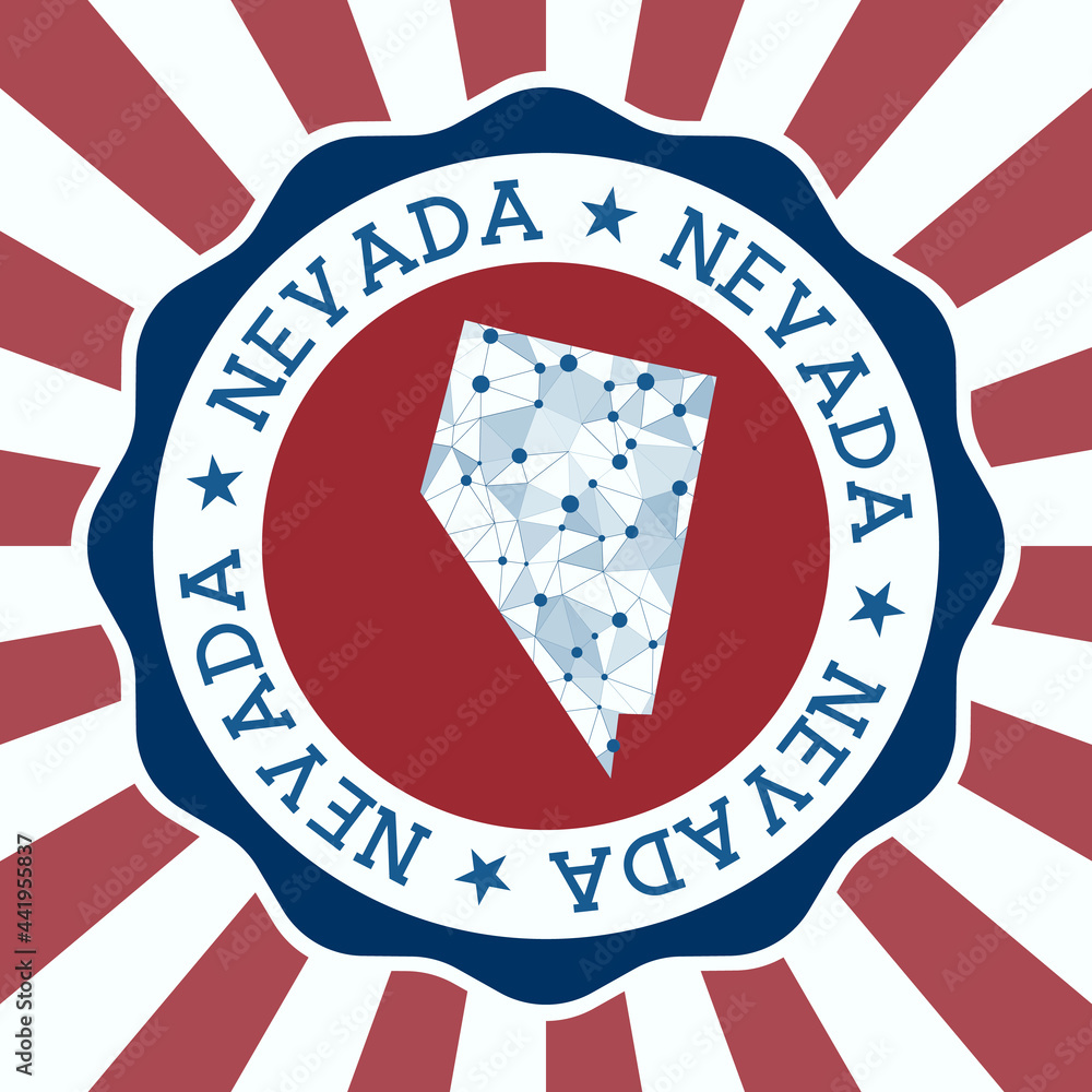 Nevada Badge. Round logo of us state with triangular mesh map and ...