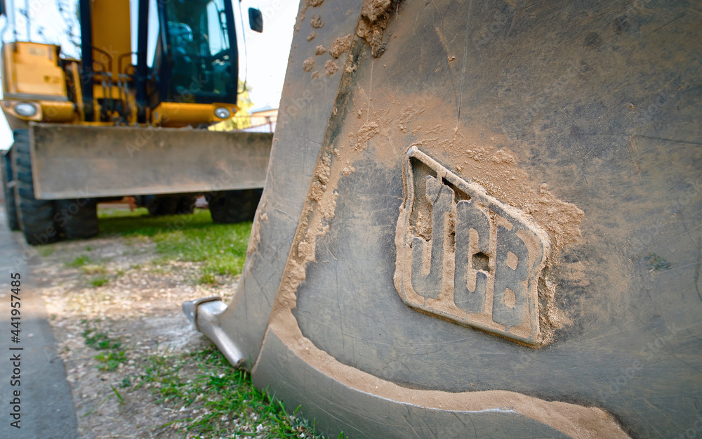 Minsk, Belarus. Jun 2021. JCB sign on steel excavator bucket. JCB ...