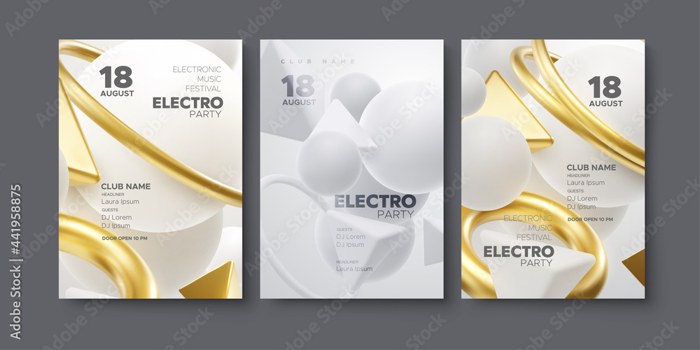 Electronic music festival ads poster set. Modern club electro party ...