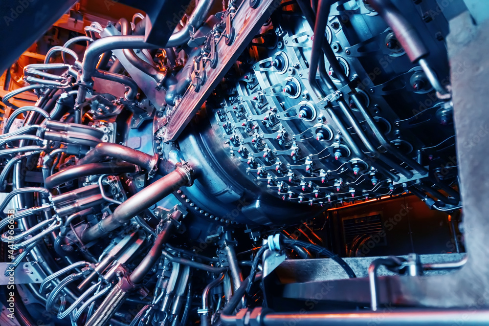 Gas turbine engine, located with internal structural elements, hoses ...