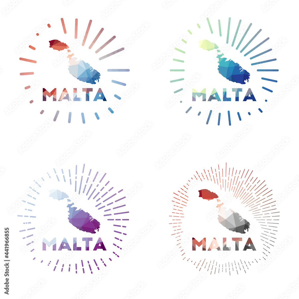 Malta low poly sunburst set. Logo of island in geometric polygonal ...