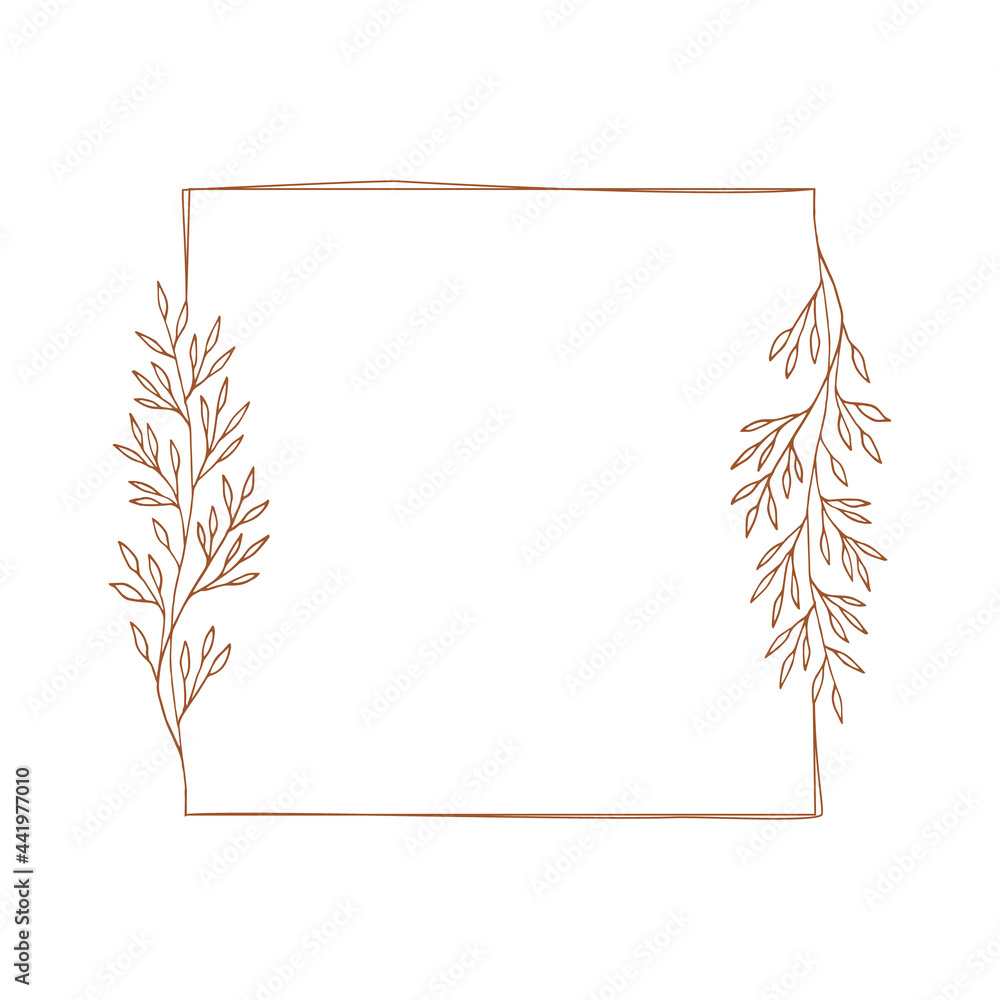 Square hand drawn frame with nature motif. Vector botanical borders ...