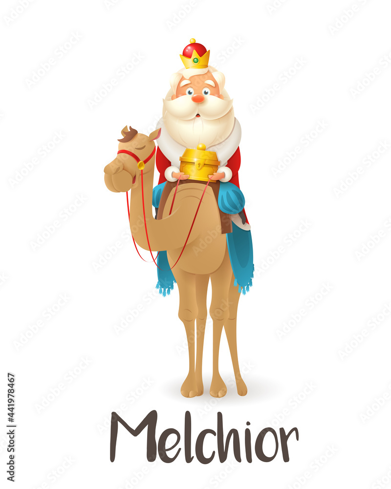 Wise man Melchior on camel celebrate Epiphany - vector illustration ...