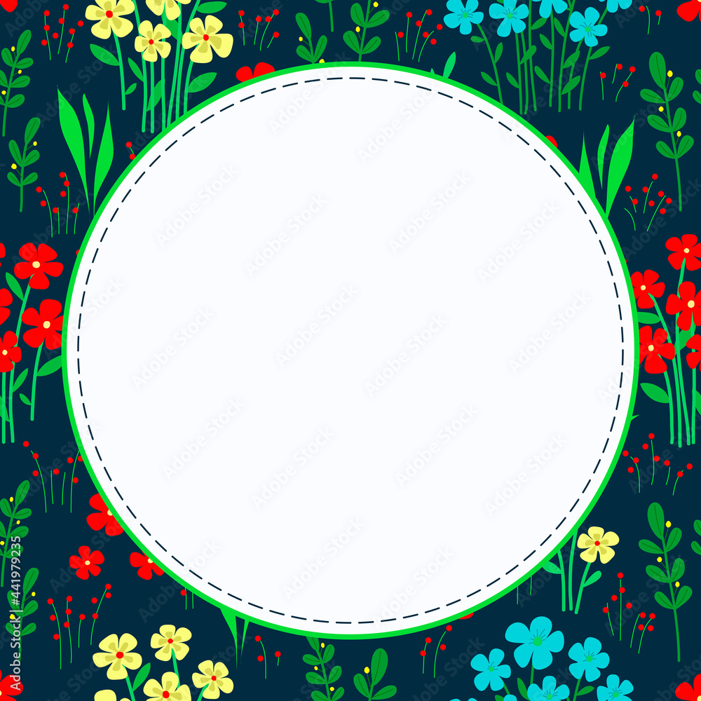 White circle, sticker, price tag, label on a floral background. Vector ...