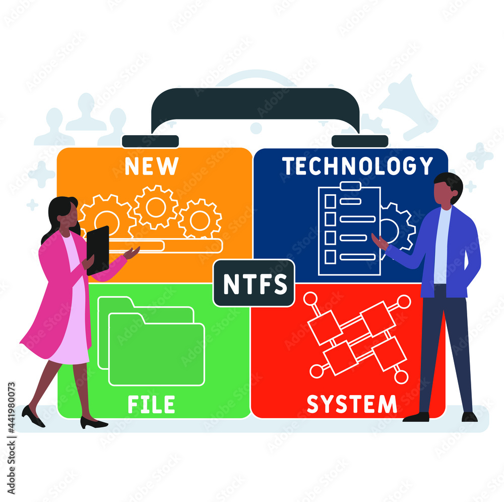 Flat design with people. NTFS - New Technology File System acronym ...