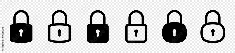 Lock icon set, lock symbol isolated on transparent background, vector ...
