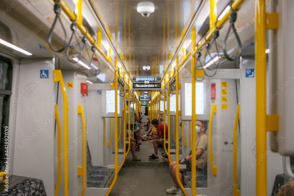 Berlin, Germany - June, 2021: Inside subway train (U-Bahn) in Berlin ...