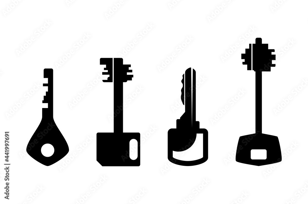 Set of keys silhouette. Modern key silhouettes vector template for logo ...