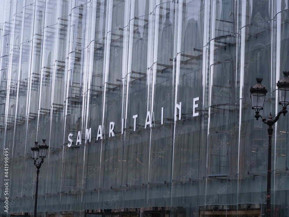 A close-up on the Samaritaine building, a big store in Paris ...