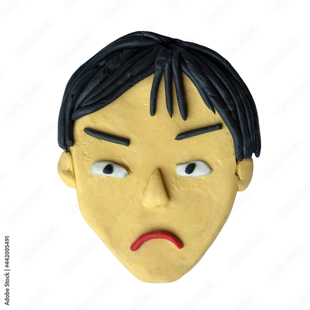 Male character portrait of unhappy face and sad emotion. Sign of bad ...