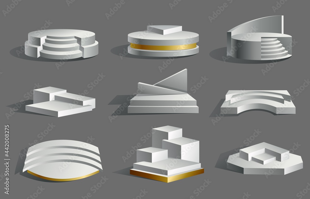 Collection of podium realistic. Showroom pedestals floor stage ...