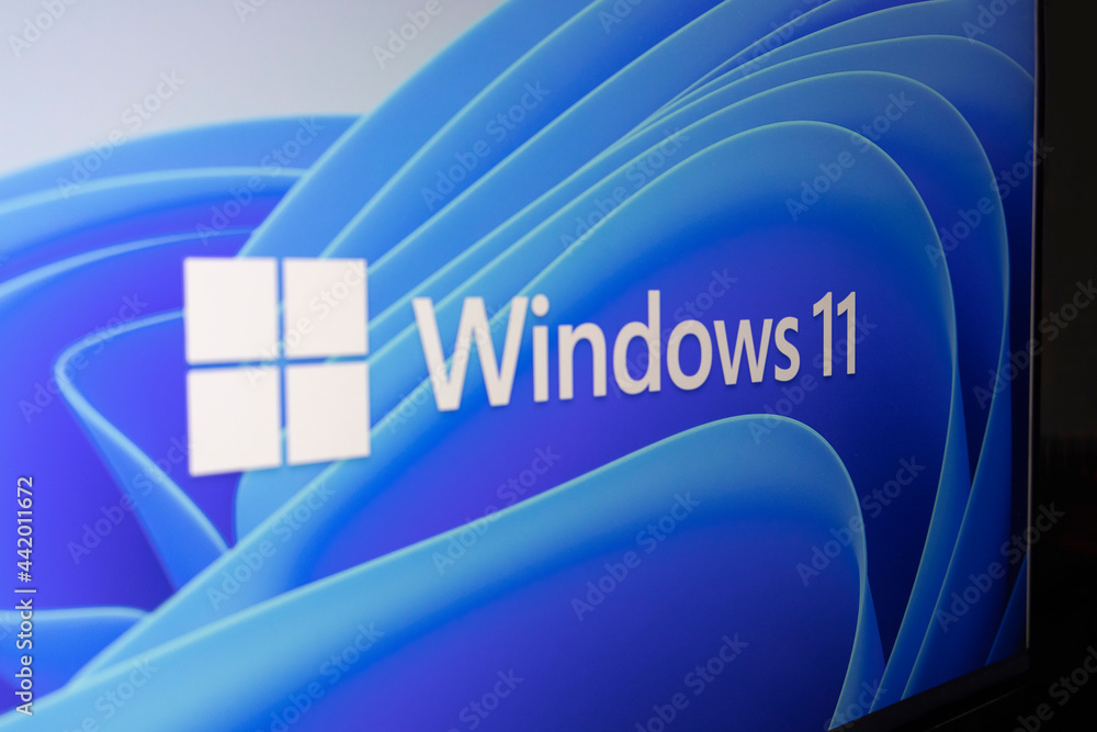 View of The New Microsoft Windows 11 Logo on Computer Screen Stock ...