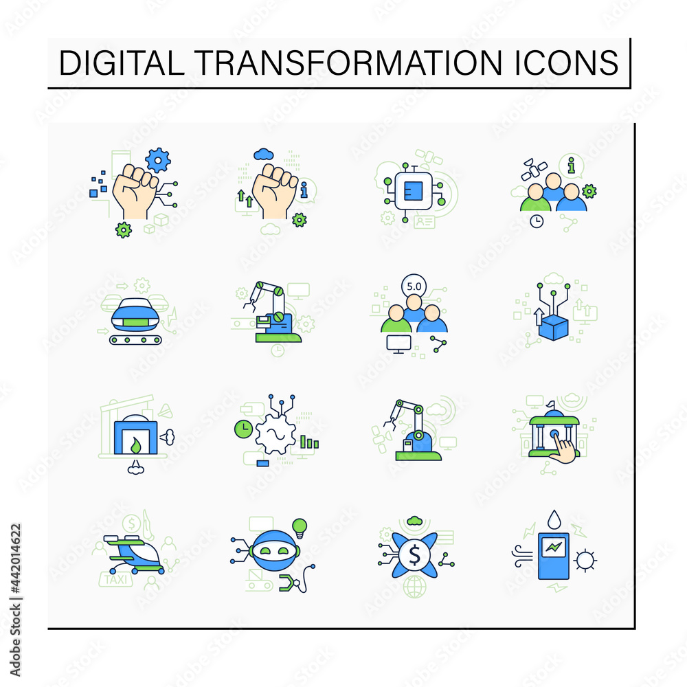Digital transformation color icons set. Modern technologies ...