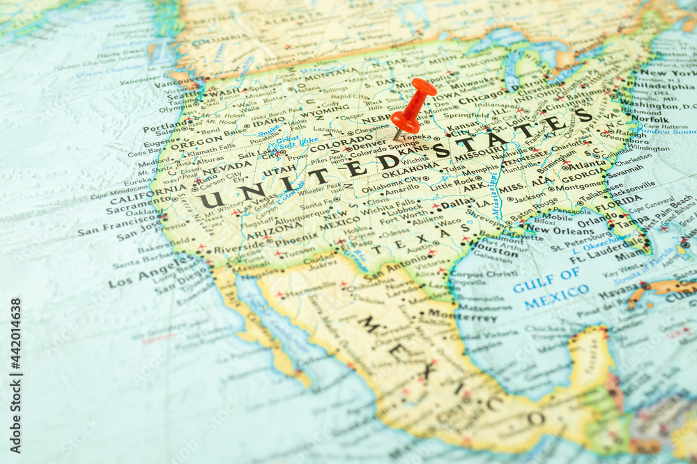 Location USA, United States of America, map with red push pin pointing ...
