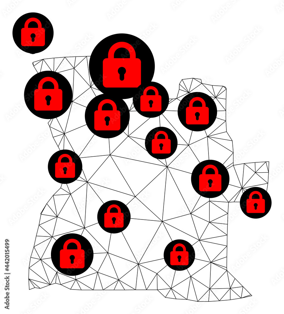 Polygonal mesh lockdown map of Angola. Abstract mesh lines and locks ... Polygonal mesh lockdown map of Angola. Abstract mesh lines and locks ...