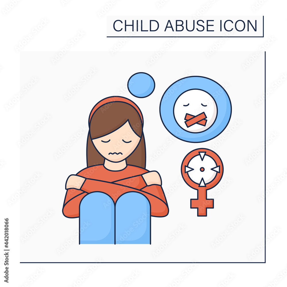 Sexual abuse color icon. Rape. Aggressive actions against young girl ...