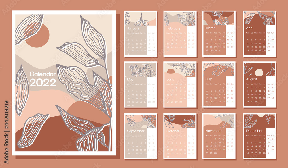 2022 abstract vector сalendar design in A4 format, week starts on ...