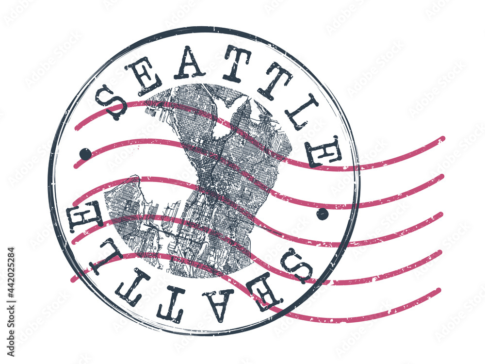 Seattle, WA, USA Stamp Map Postal. Silhouette Seal Roads and Streets ...