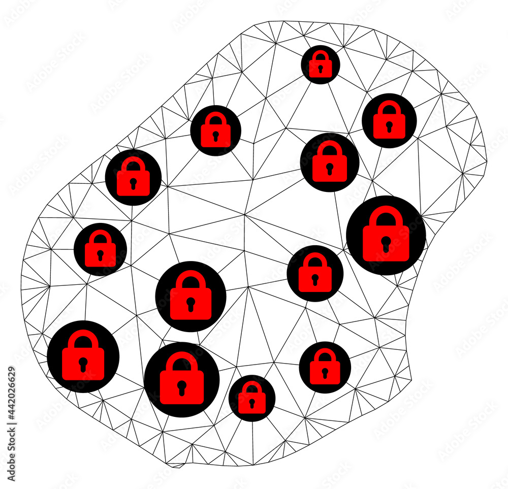 Polygonal mesh lockdown map of Nauru. Abstract mesh lines and locks ...