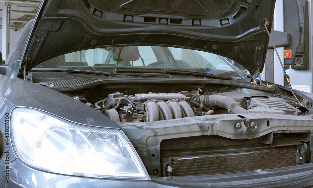Moscow Russia - June 2021: A modern car in a car service with an open ...
