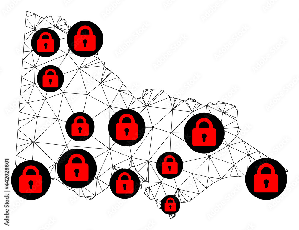 Polygonal mesh lockdown map of Australian Victoria. Abstract mesh lines ...