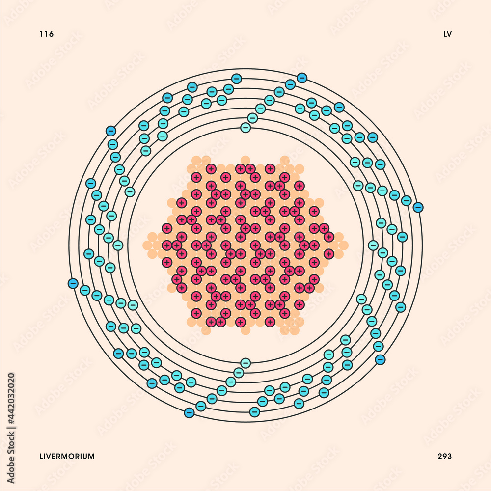Bohr model representation of the livermorium atom, number 116 and ...